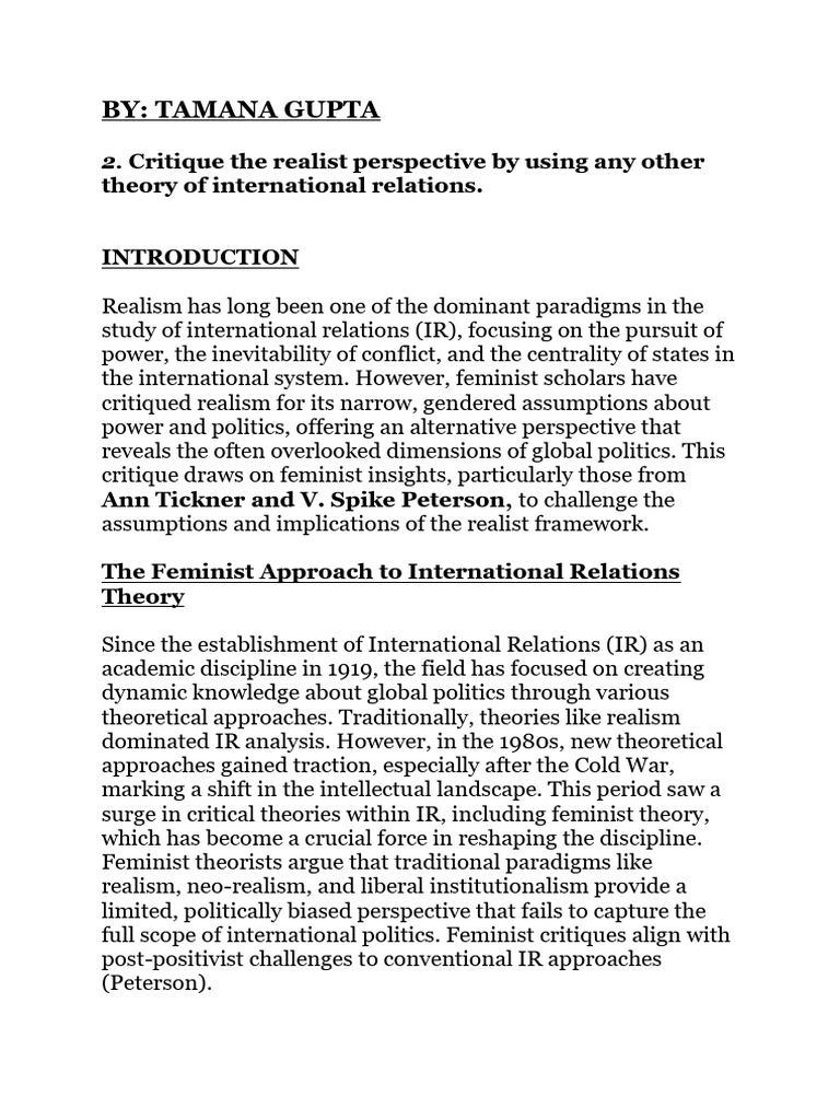 Tamana Gupta Ir Pdf International Relations Feminism 