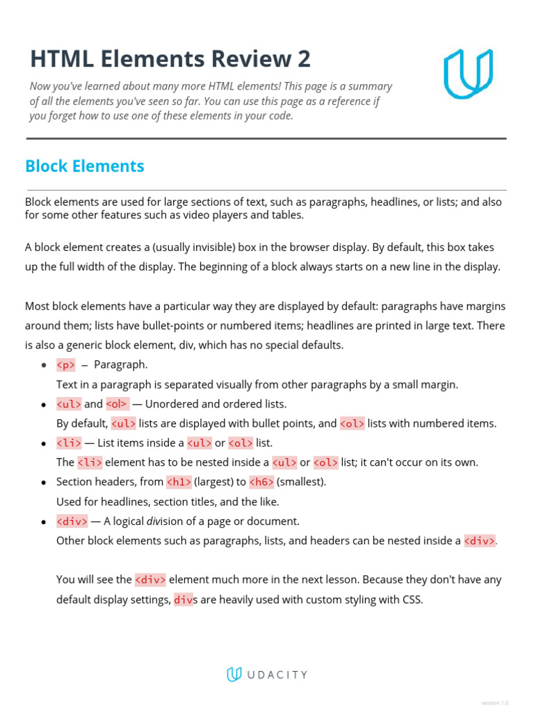 Ipnd Reference Sheet HTML Elements 2 | PDF | Hyperlink | Software Engineering