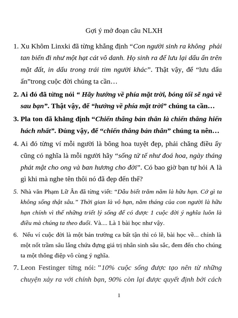 Gợi Ý Mở Đoạn Câu NLXH | PDF