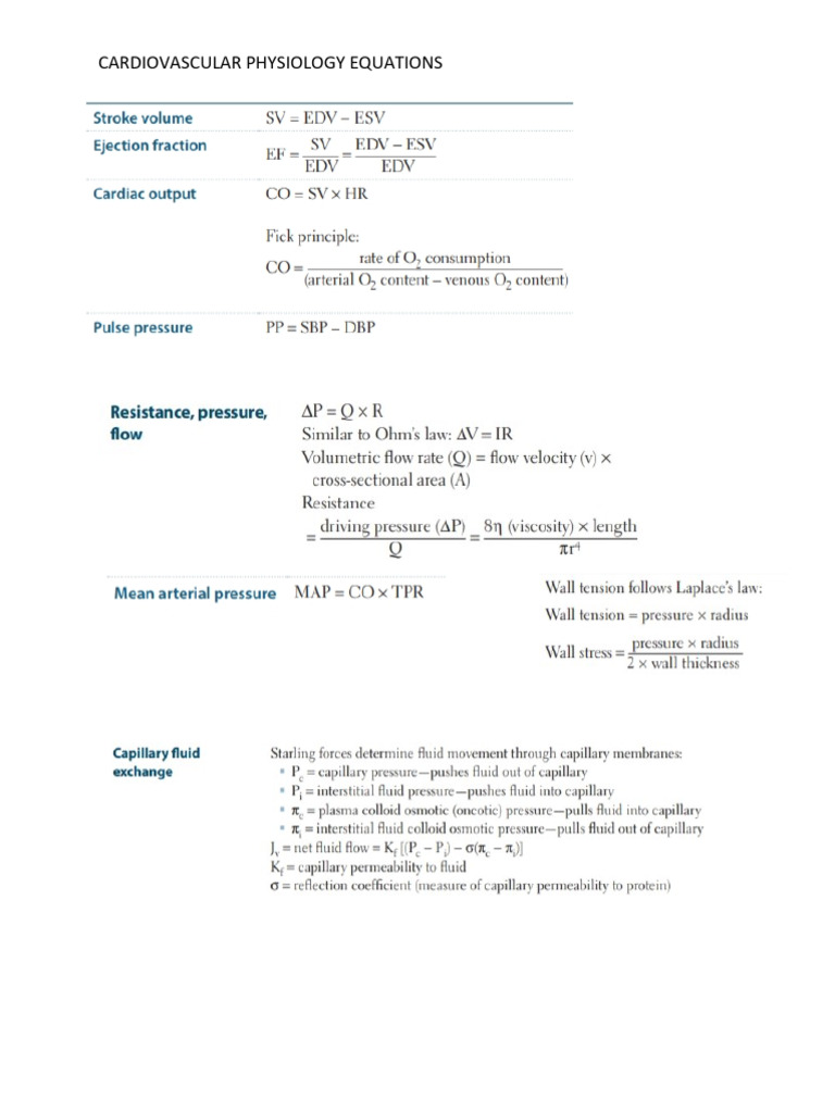 CVS Physiology Equations | PDF