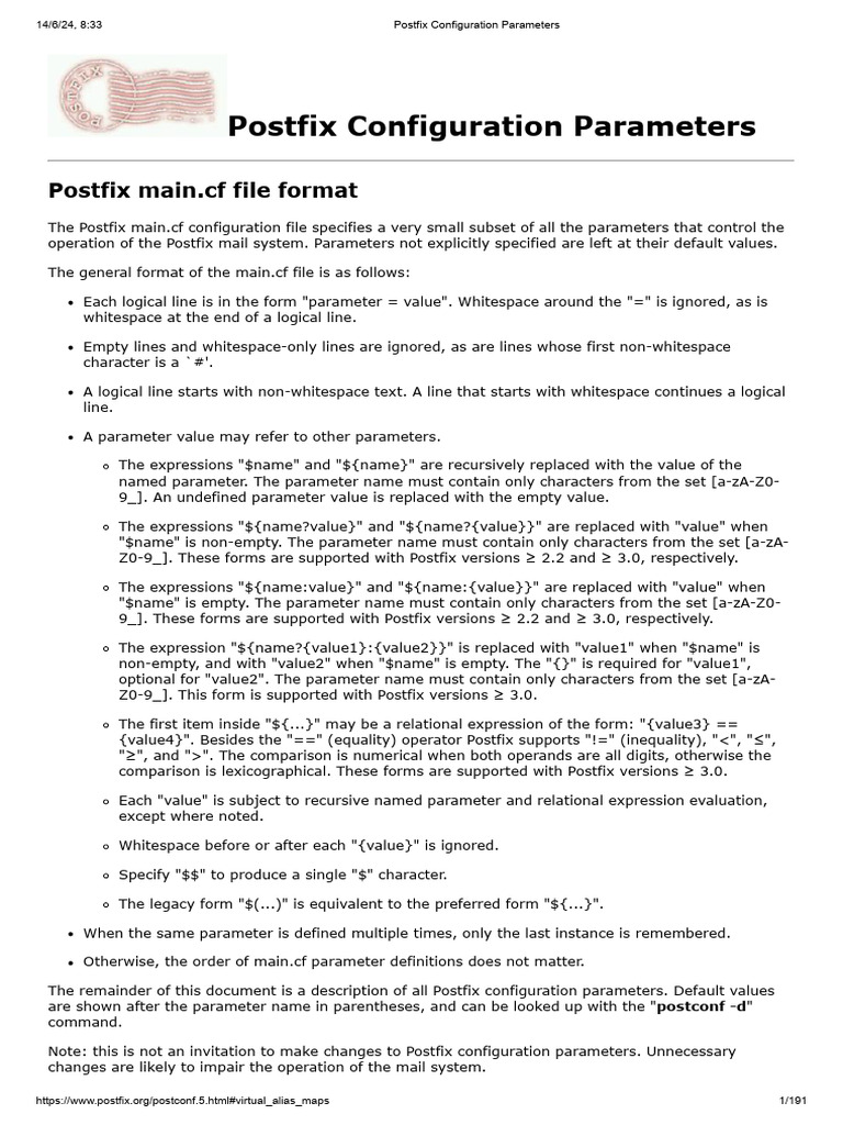 Postfix Configuration Parameters Pdf Parameter Computer Programming Computing 