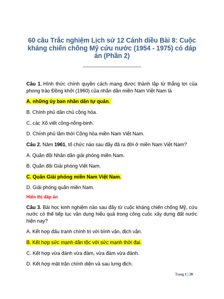 Lich Su Lop 12 | PDF