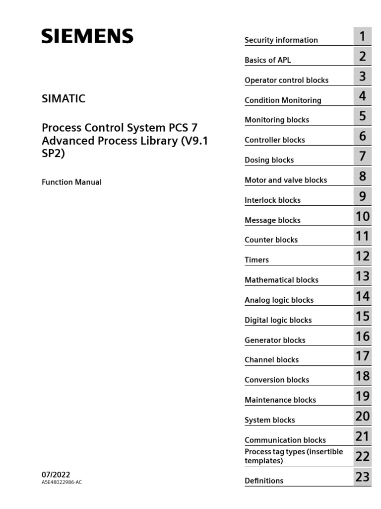 PCS 7 Advanced Process Library (V9.1 SP2) 0-3022 ALL | PDF | Feedback ...
