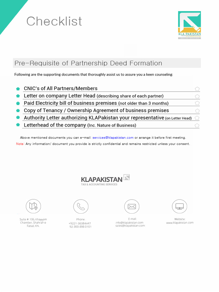 Checklist of Partnership Deed | PDF