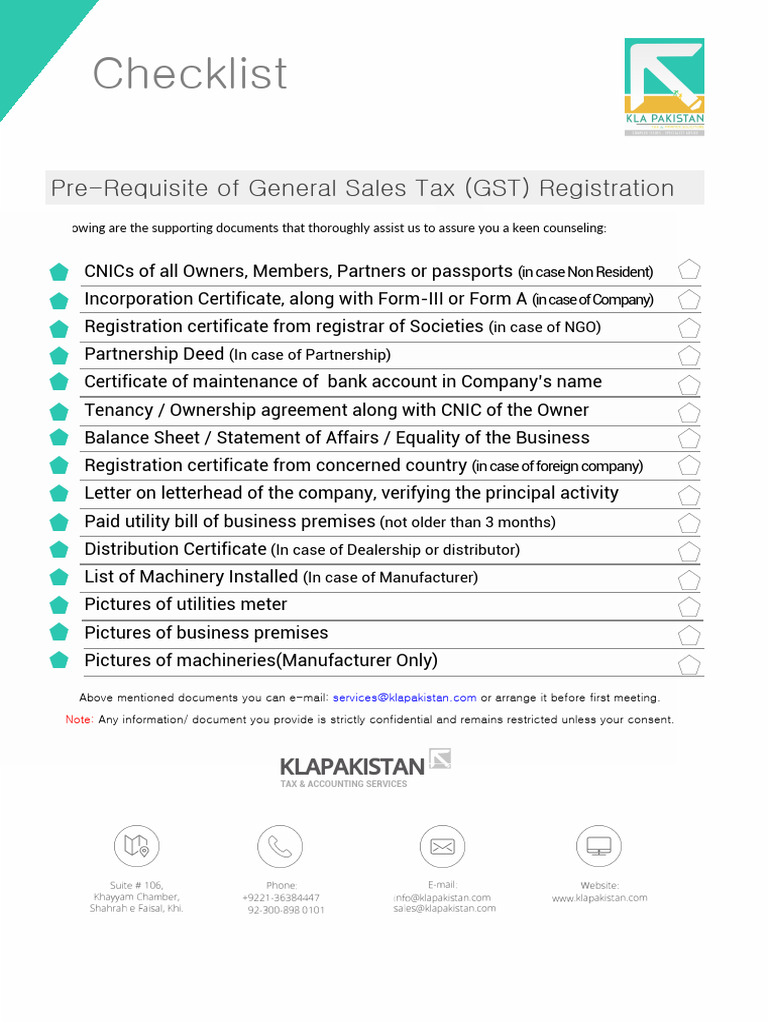 GST Registration Document Checklist | PDF