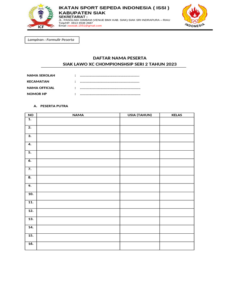 FORMULIR PESERTA XC SERI 2 Pelajar | PDF