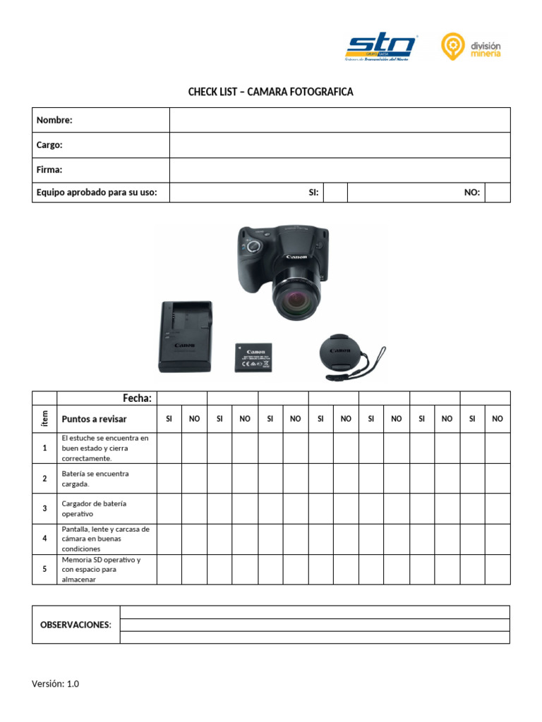 check list - camara Fotografica | PDF