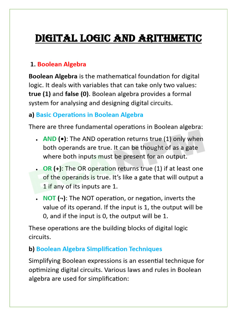 2 - Digital Logic and Arithmetic | PDF | Logic Gate | Boolean Algebra