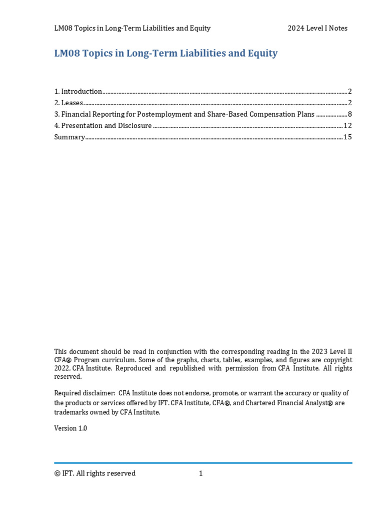 LM08 Topics in Long-Term Liabilities and Equity IFT Notes | PDF ...