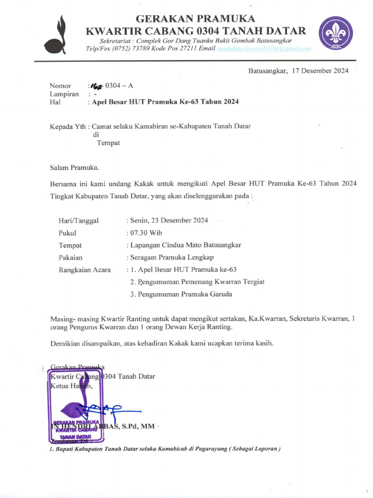 Surat Undangan Hut Pramuka Ke-63 Kamabiran | PDF
