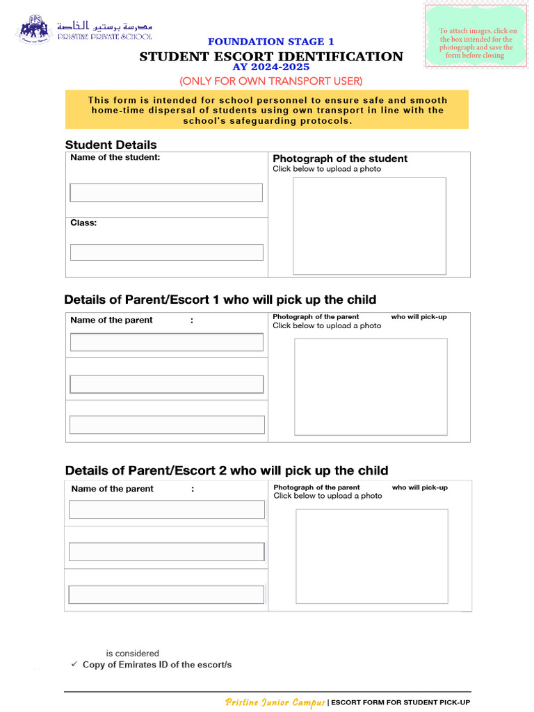 Fillable - Escort Identification Form - FS1-2024-25 | PDF