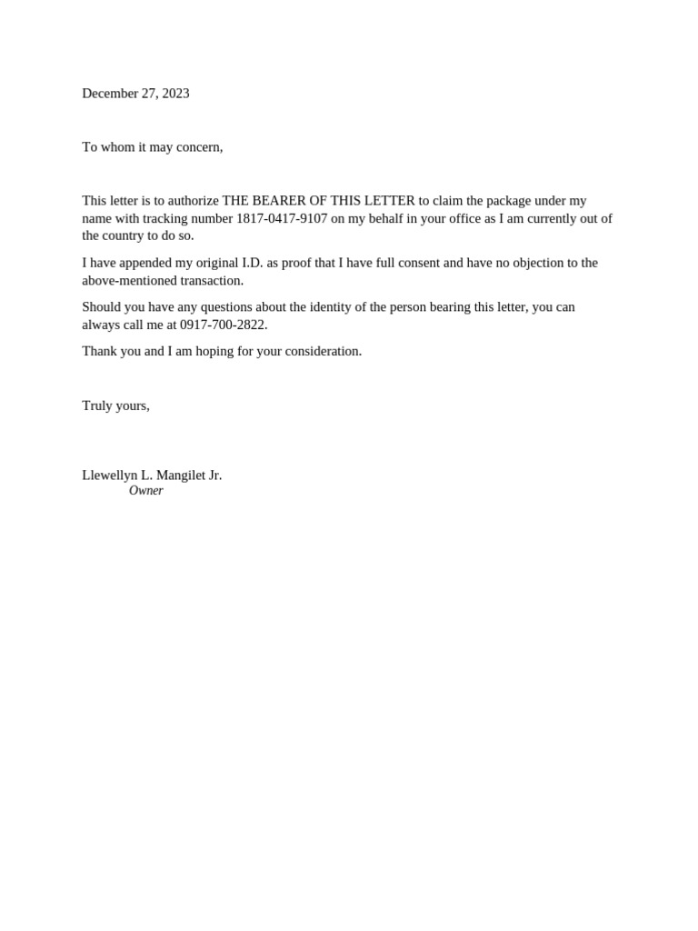 Authorization Letter Package | PDF