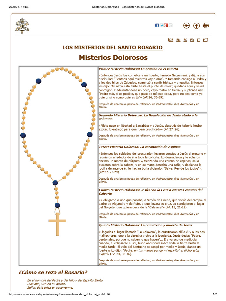 Misterios Dolorosos - Los Misterios Del Santo Rosario | PDF | Oración ...
