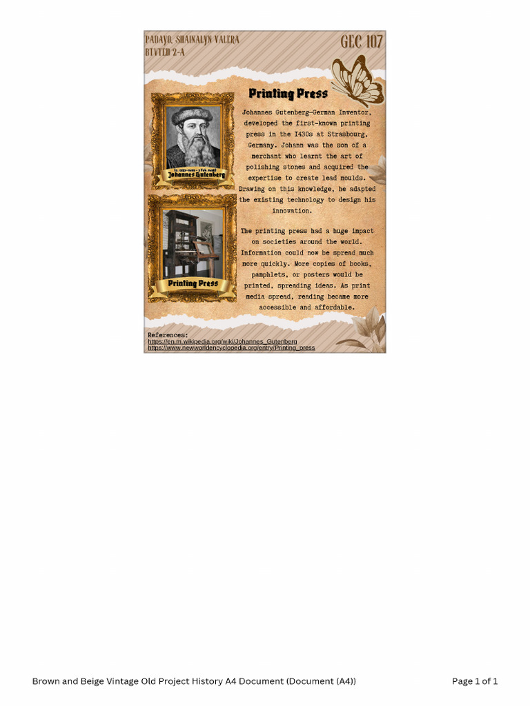 Brown and Beige Vintage Old Project History A4 Document (Document (A4 ...