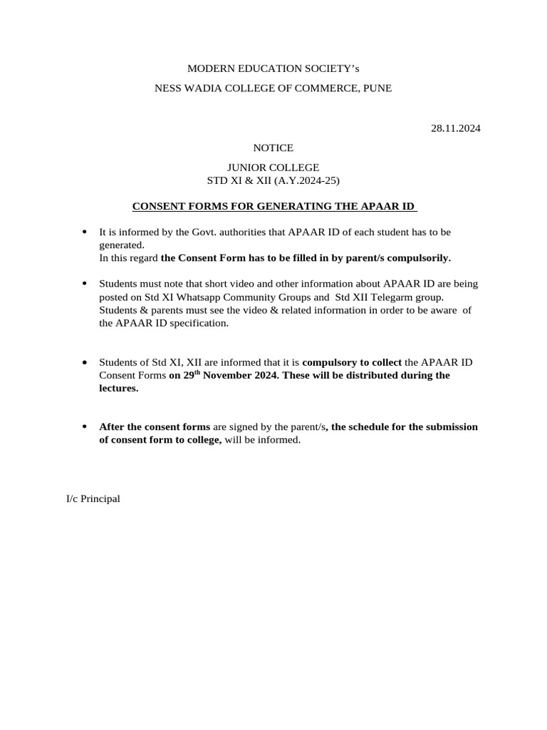 XI, XII - APAAR ID CONSENT FORM Information - NOV2024 | PDF