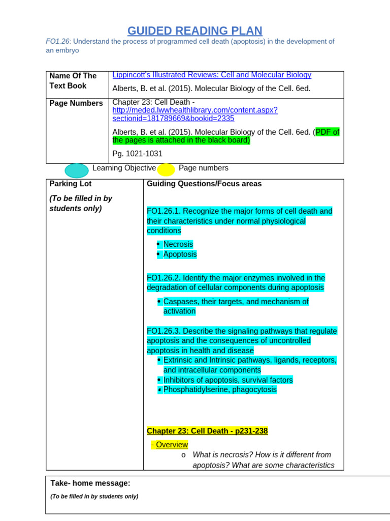 Reading Guide FO1.26 Apoptosis | PDF | Apoptosis | Biotechnology