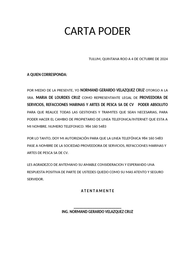 Carta Poder Telmex | PDF