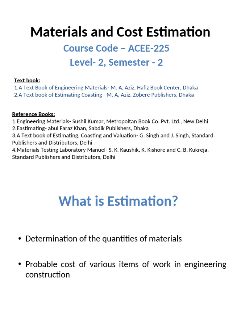 Estimating & Costing-1 | PDF