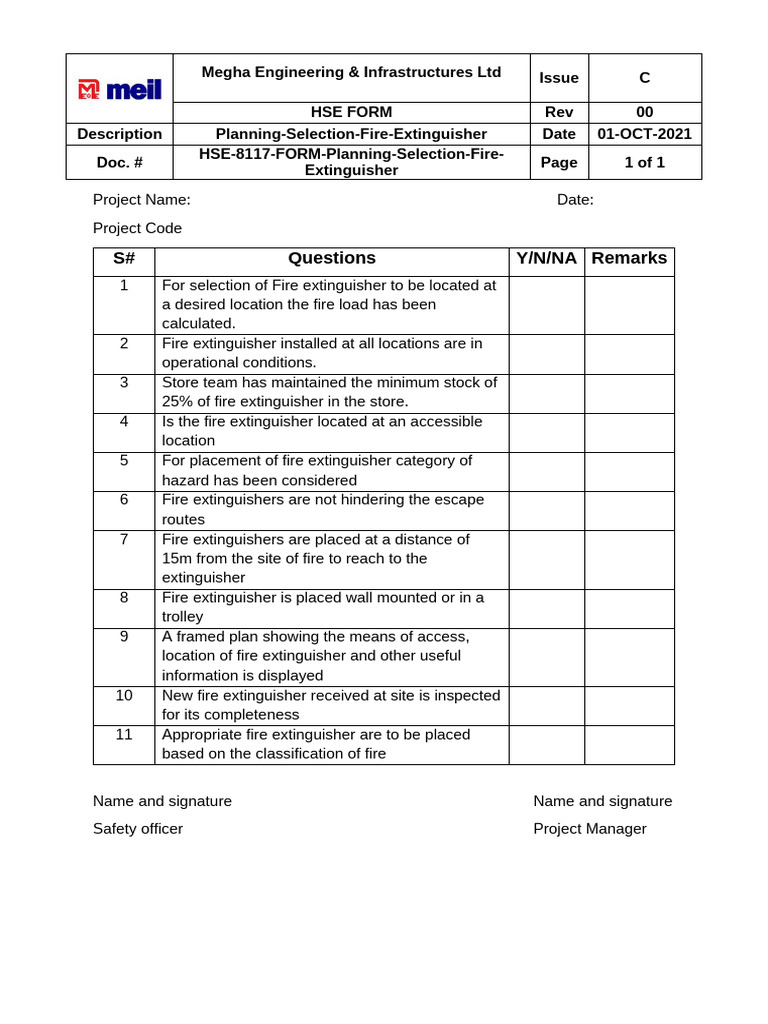 HSE 8117 FORM Planning Selection Fire Extinguisher 00 | PDF