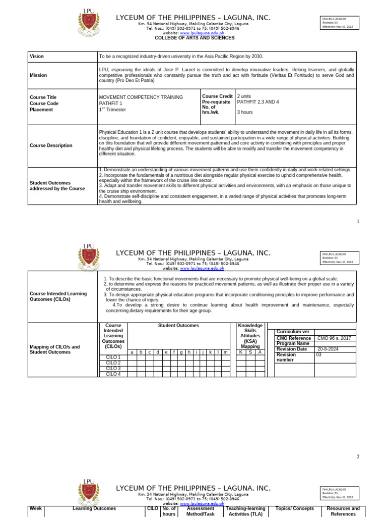 Pathfit 1 - Movement Competency Training (Cloca) | PDF