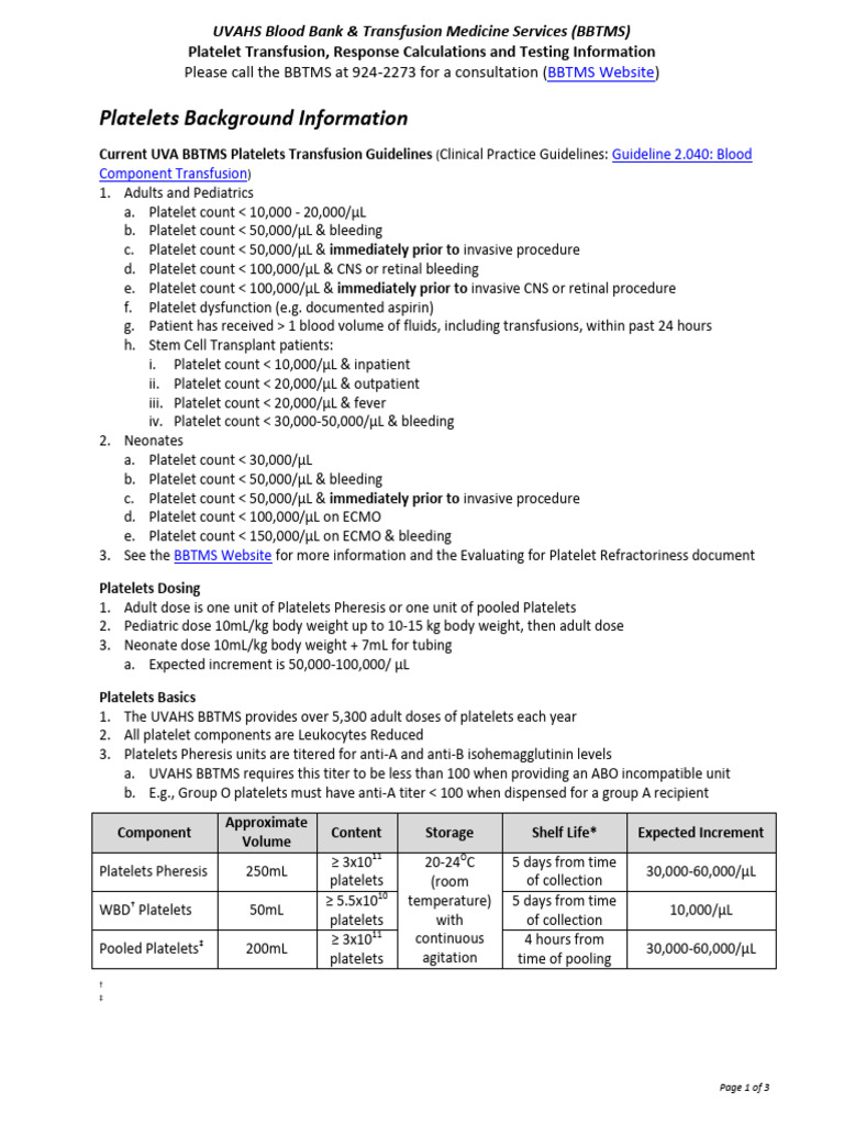 Platelets Information 20feb2017-1 | PDF | Blood Transfusion | Platelet