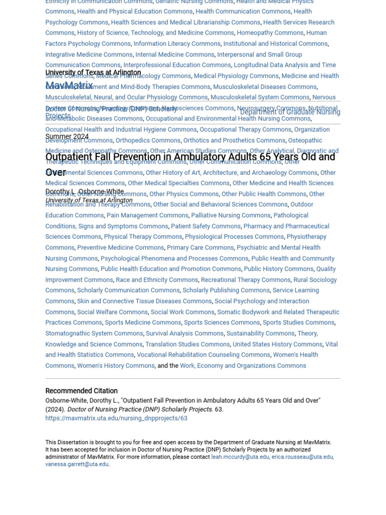 Outpatient Fall Prevention in Ambulatory Adults 65 Years Old and | PDF ...