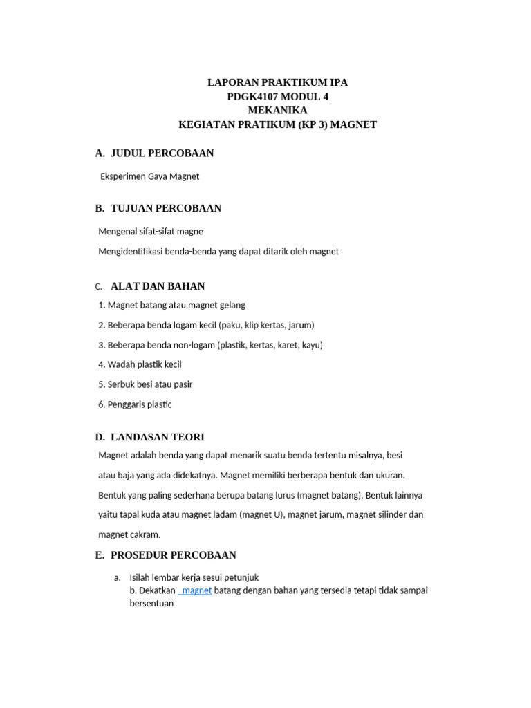 Eksperimen Gaya Magnet dalam Praktikum | PDF