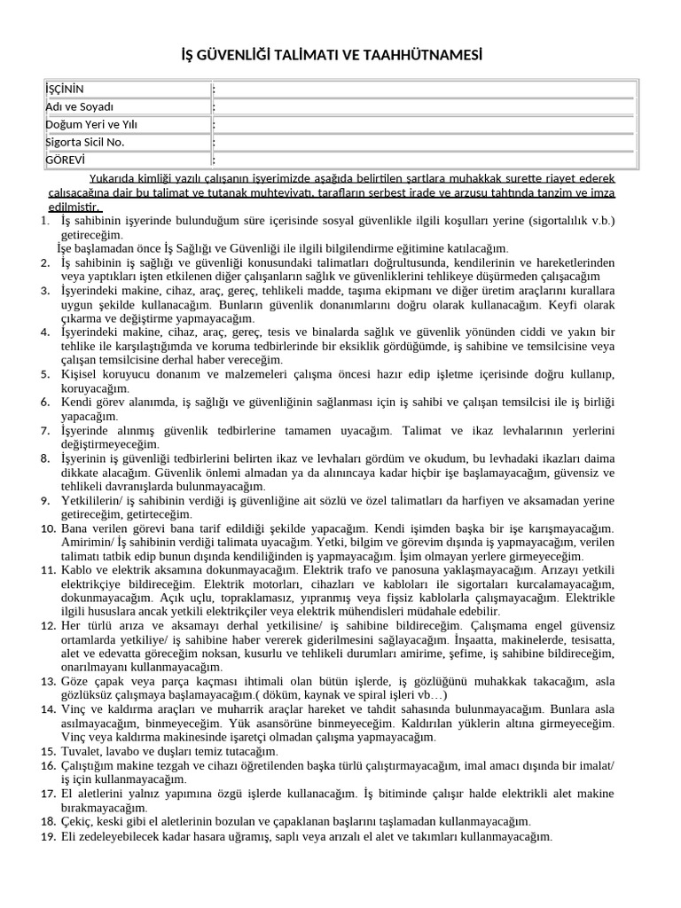 2 İsg Taahütnamesi̇ | PDF