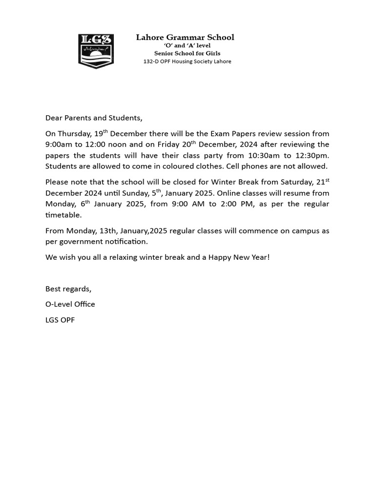 Paper Review and Winter Break Notice | PDF