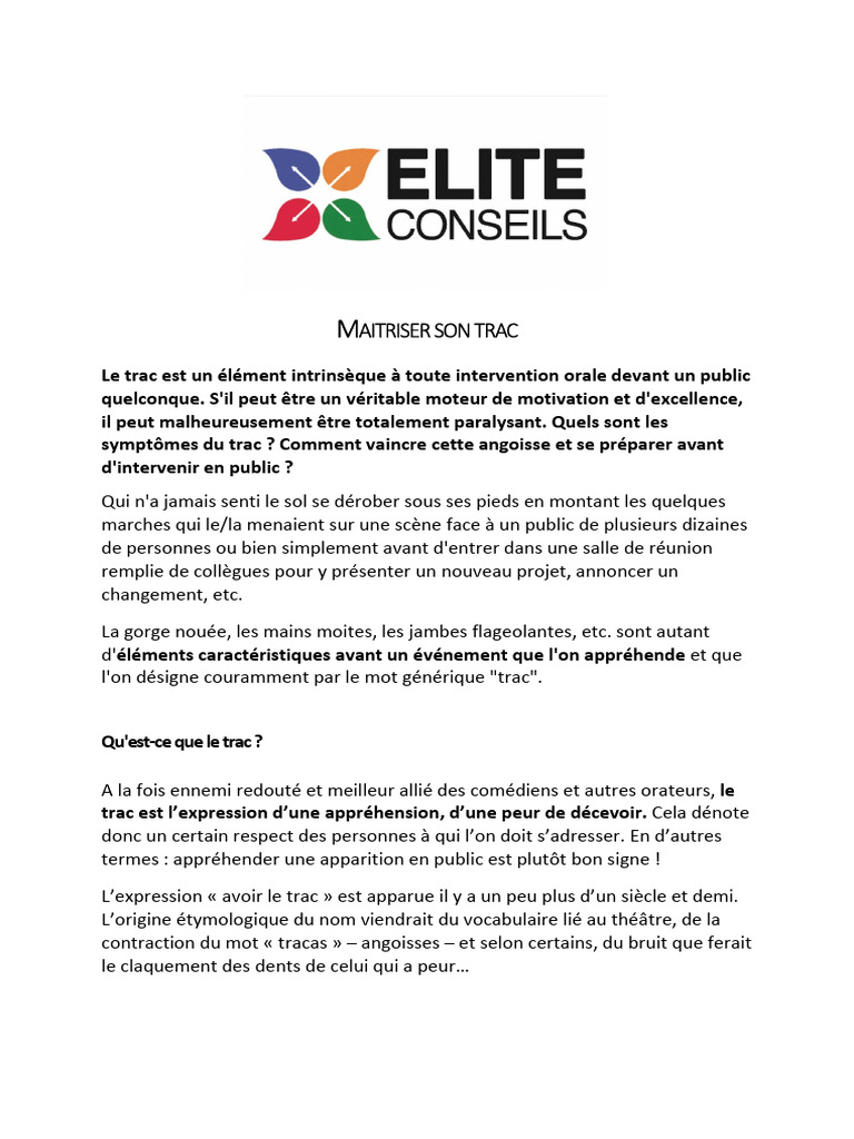 Vaincre le trac en public efficacement | PDF | Peur