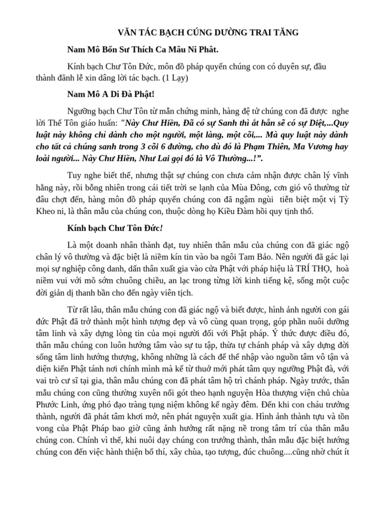 Văn Tác B CH Cúng Dư NG Trai Tăng Nam Anh | PDF