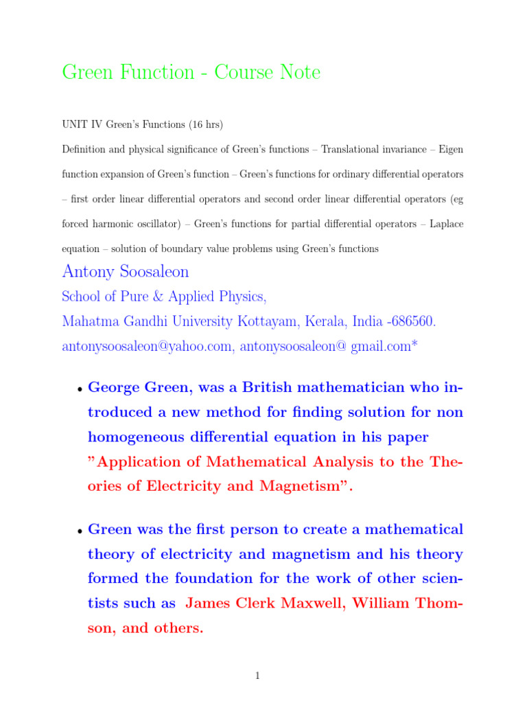 Green Functions in Differential Equations | PDF | Green's Function | Partial Differential Equation