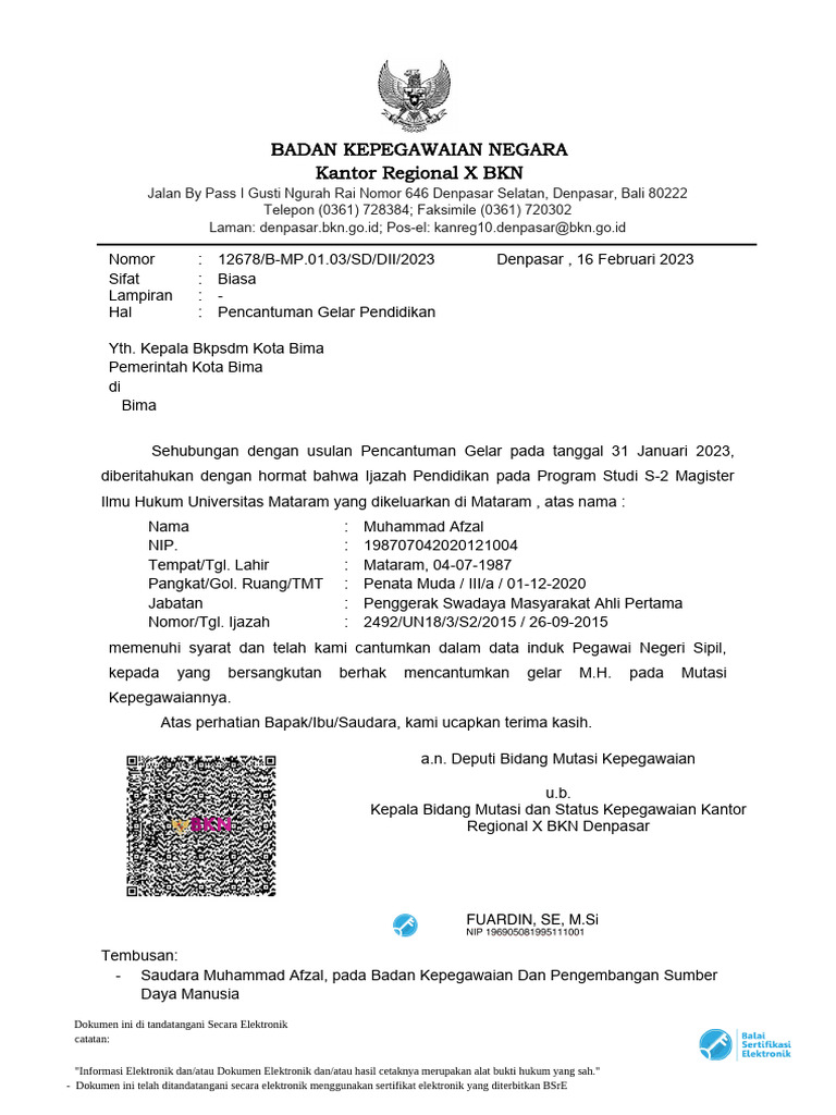 Dokumen SK Pencantuman Gelar Akademik | PDF