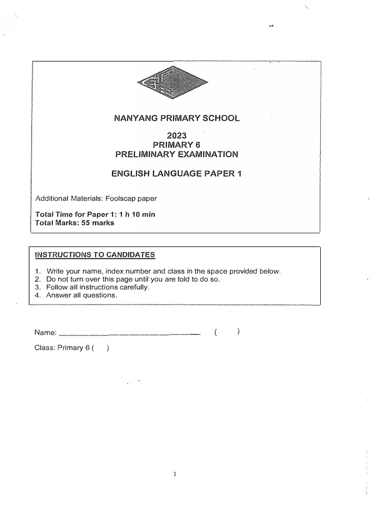 P6 English Prelim 2023 Nanyang Exam Papers | PDF