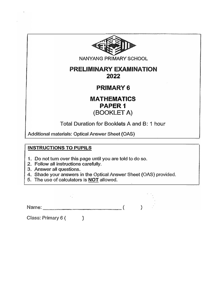 P6 Maths Prelim 2022 Nanyang Exam Papers | PDF