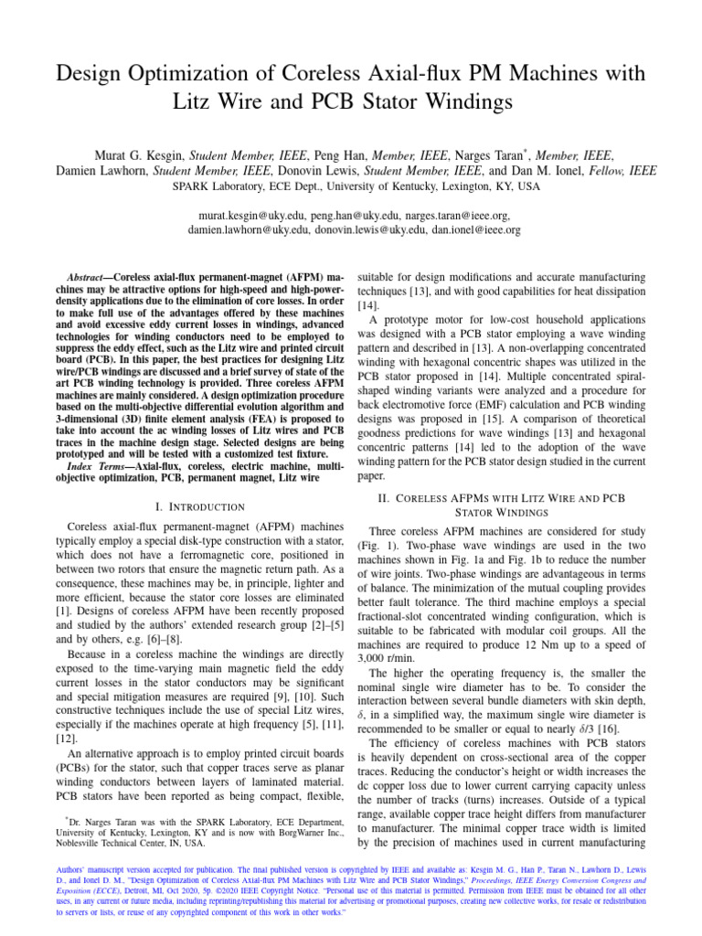 Design Optimization of Coreless Axial FL | PDF | Electric Motor ...
