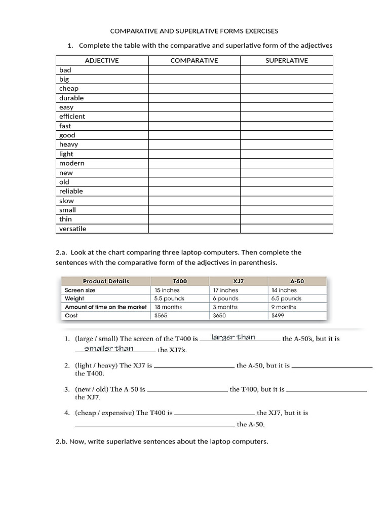 COMPARATIVE AND SUPERLATIVE FORMS EXERCISE | PDF