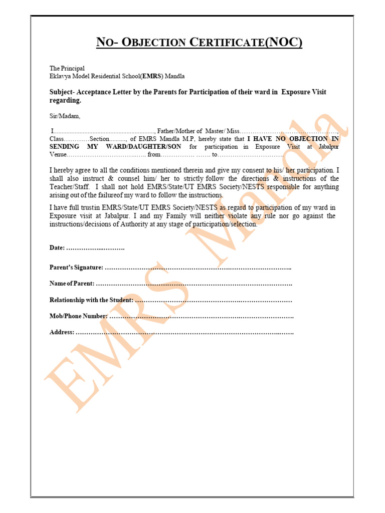 NOC for Student Exposure Visit | PDF