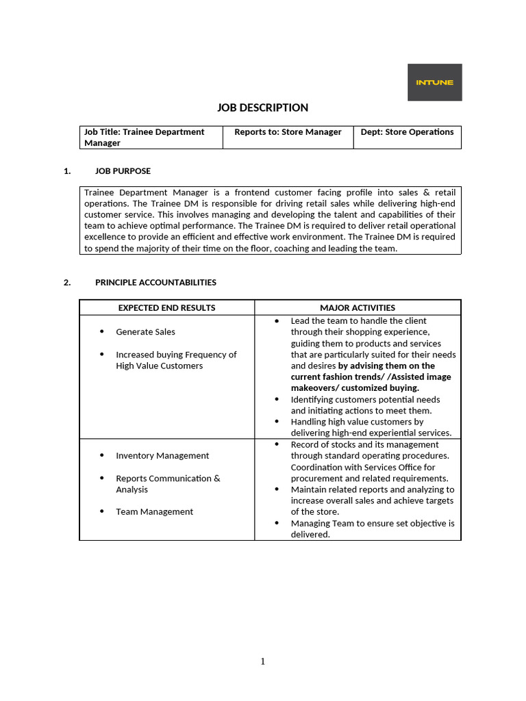 JD Trainee DM - Intune | PDF | Sales | Brand