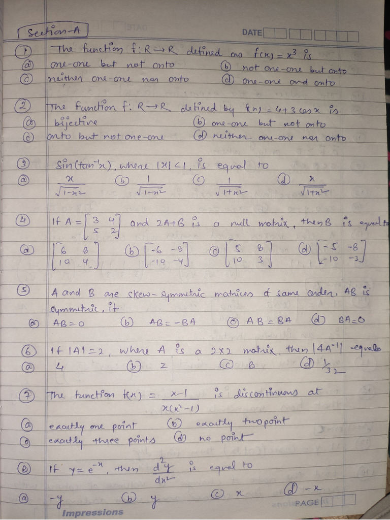 Mathematics Test Class 12 -3 | PDF