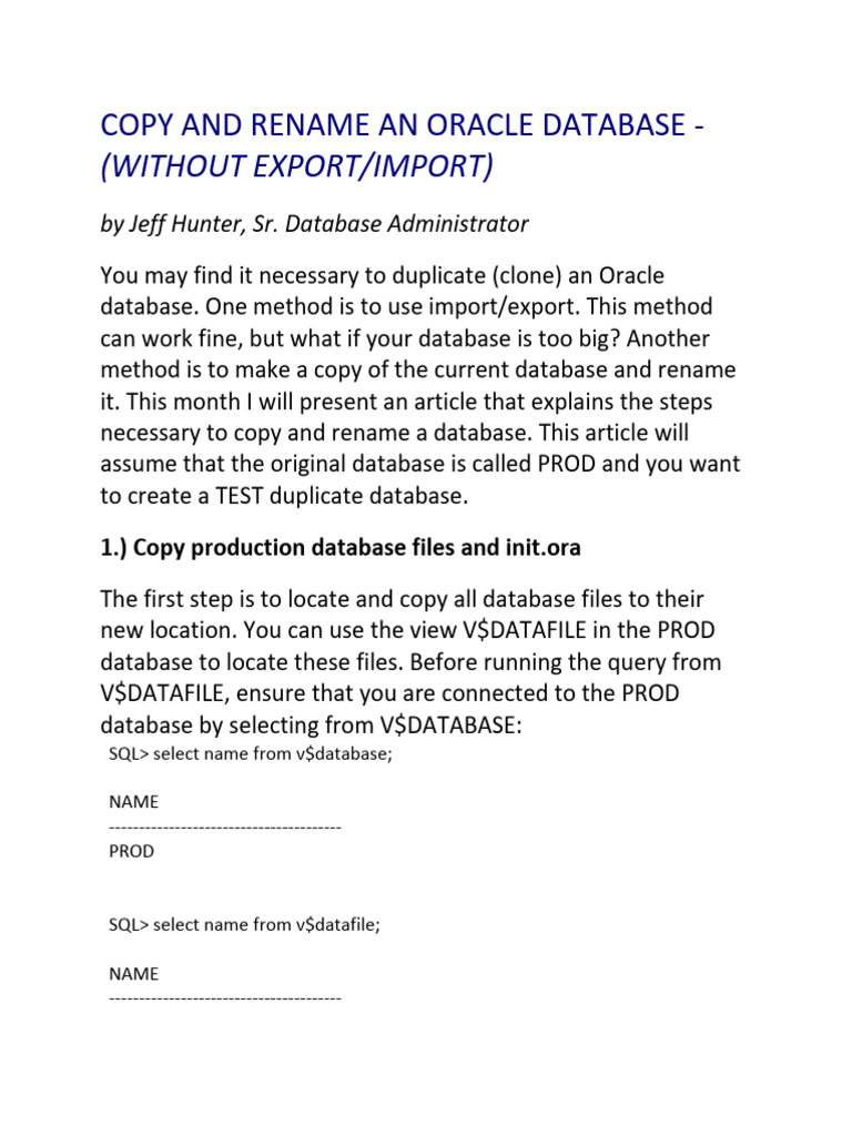Clone and Rename Oracle Database | PDF | Databases | Computer Data