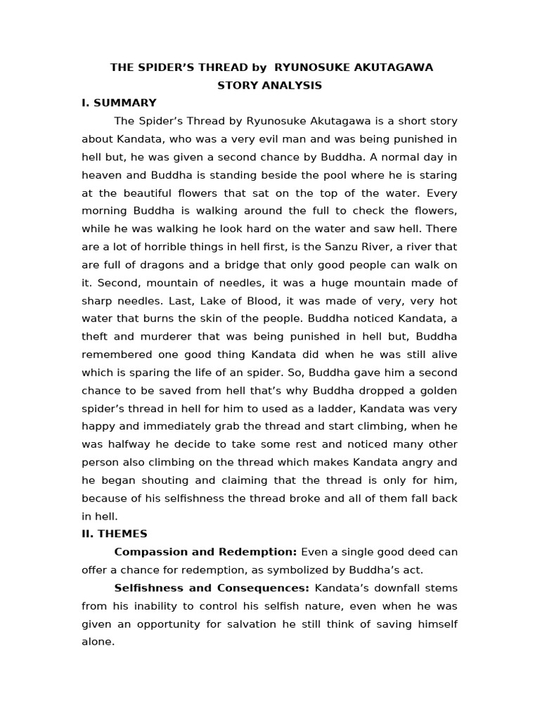 The Spiders Thread Analysis 1 | PDF | Salvation | Hell
