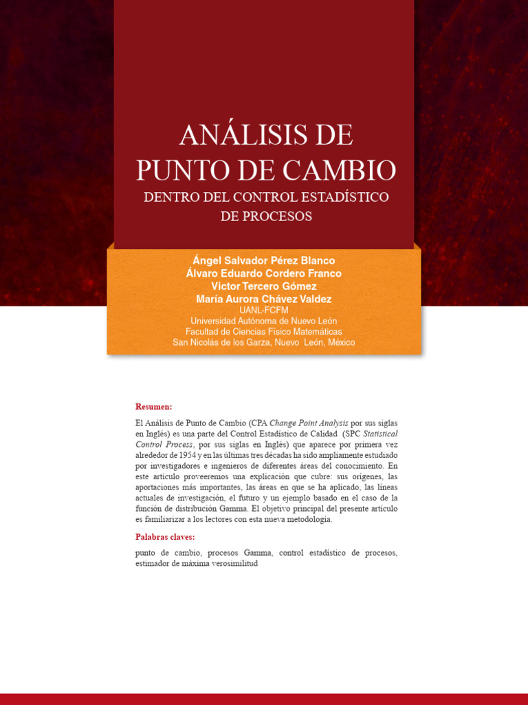 Análisis de Punto de Cambio Dentro Del Control Estadistico de Procesos ...