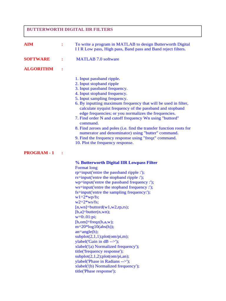 Digital Iir Filters - Butterworth | PDF | Electronics | Signal Processing