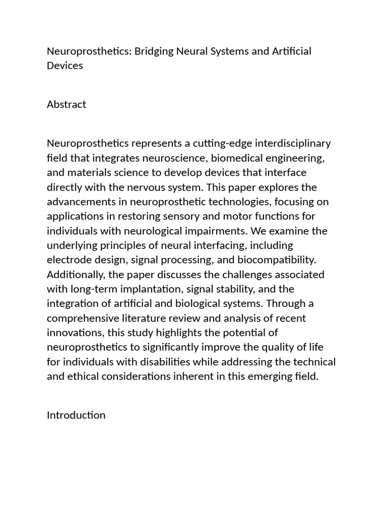 Neuroprosthetics Bridging Neural Systems and Artificial Devices | PDF ...