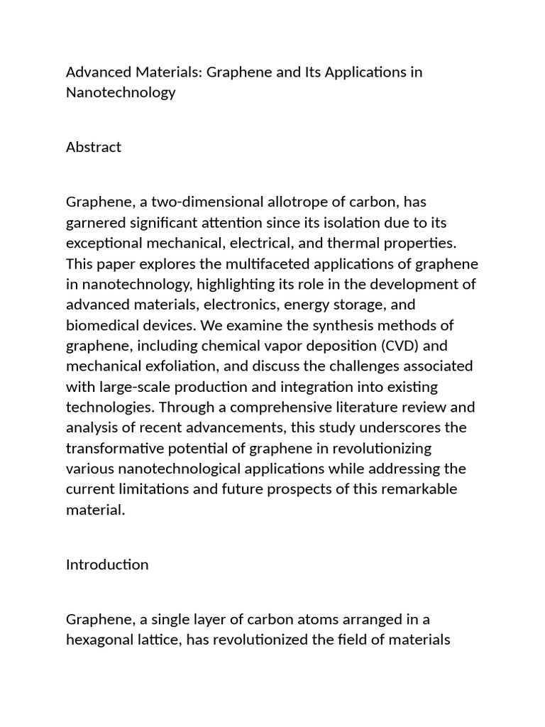 Graphene in Nanotechnology Applications | PDF | Graphene | Materials