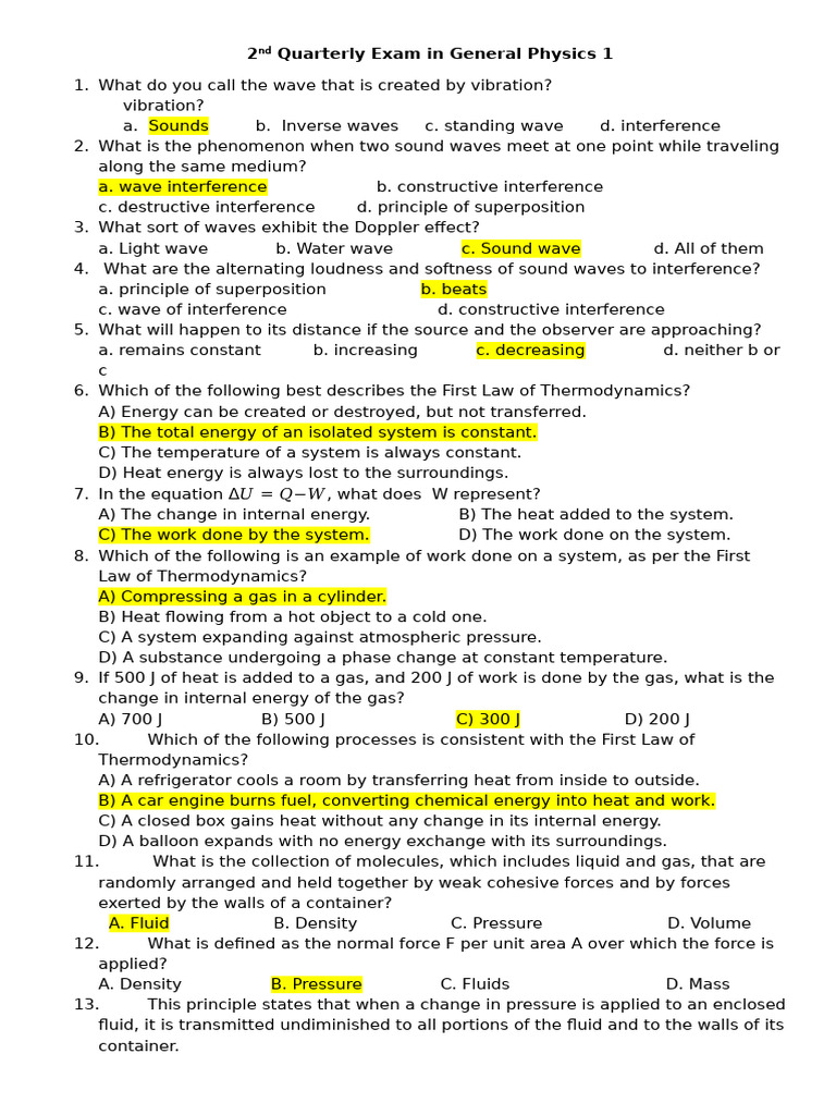 PHYSICS Q2 EXAM | PDF | Waves | Heat