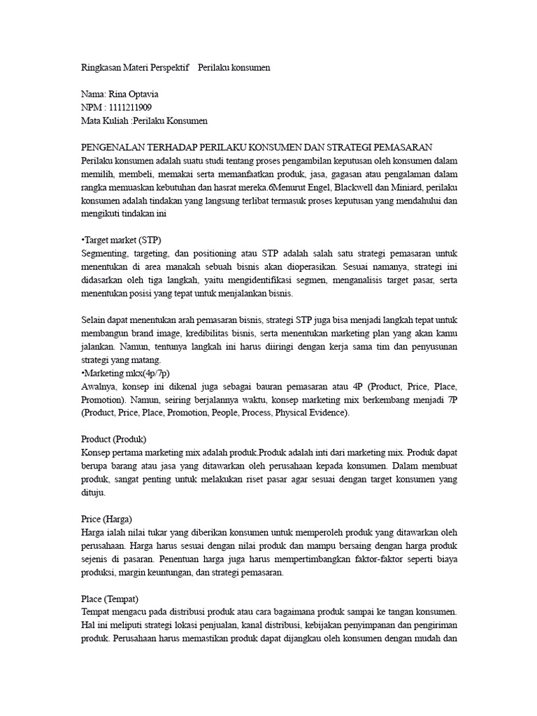 Ringkasan Materi BAB 1 Perspektif Terhadapa Perilaku Konsumen - Rina ...
