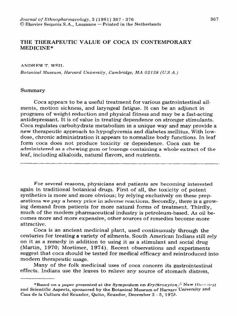 Coca's Role in Modern Medicine | PDF | Coca | Cocaine