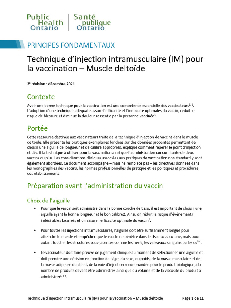 Injection IM Vaccinale: Technique Deltoïde | PDF | Vaccination | Vaccins
